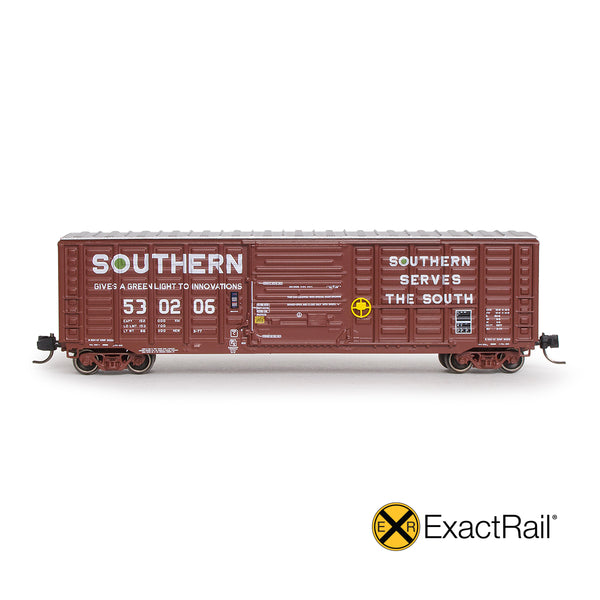 N Scale: P-S 5277 Waffle Boxcar - Southern 1977 As-Delivered - ExactRail Model Trains